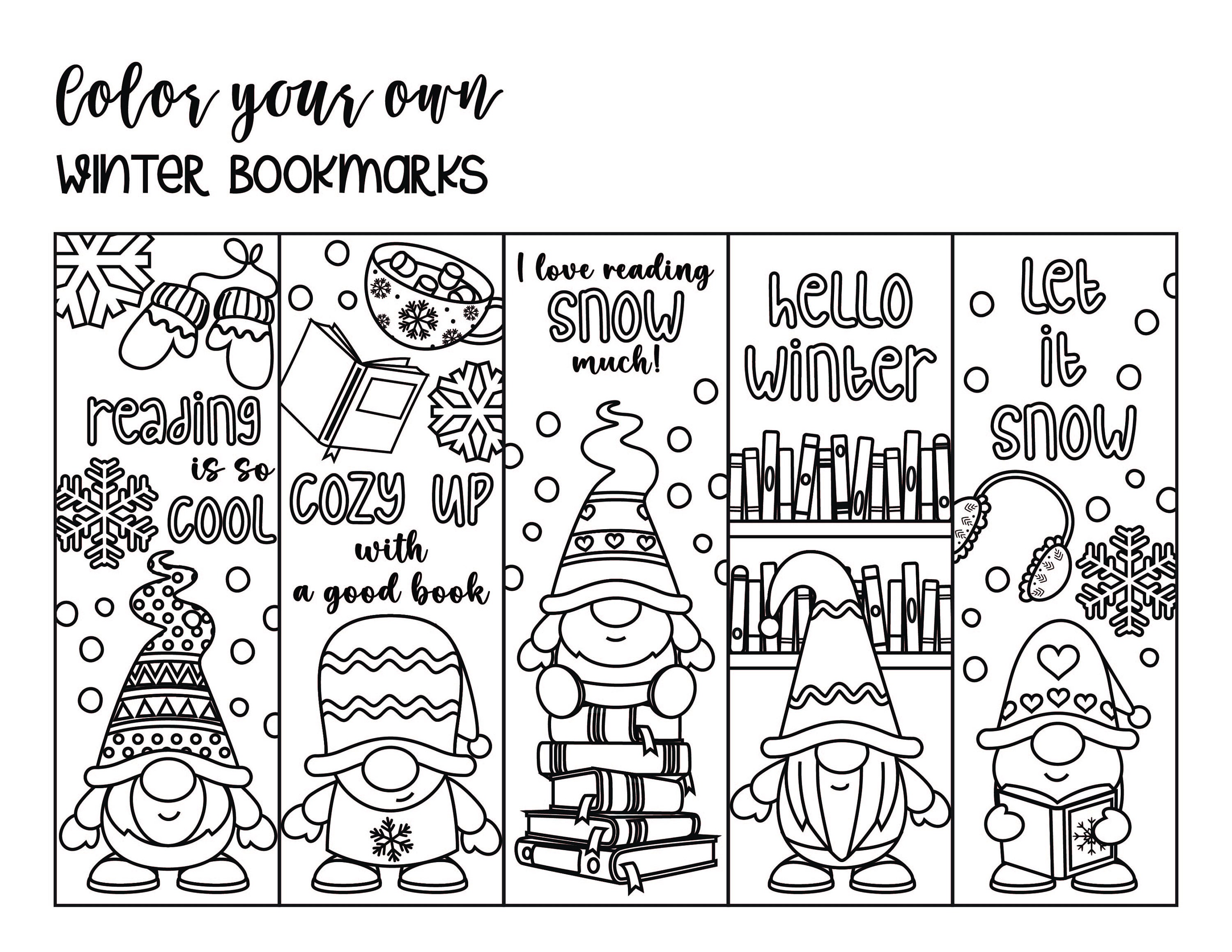 Winter Coloring Bookmarks, Gnome Bookmarks, Instant Download Printables ...