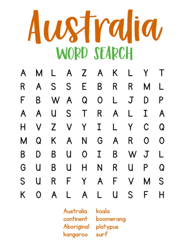 Australia Kids Activity Pack, I Spy Game, Printable Coloring Pages ...