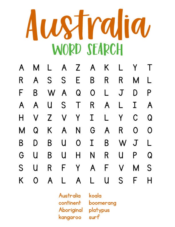 Australia Kids Activity Pack, I Spy Game, Printable Coloring Pages ...