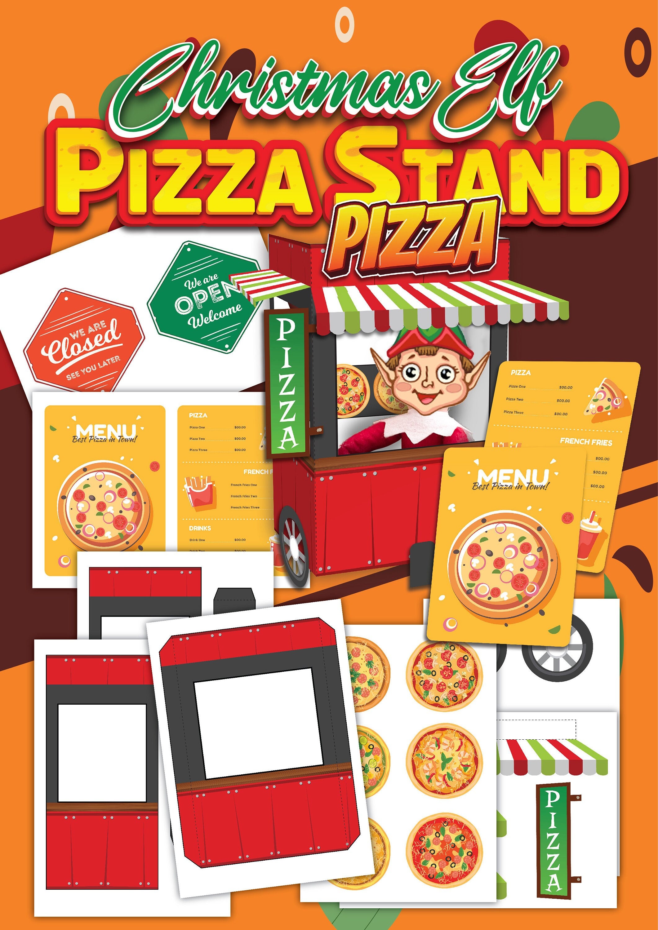 Elf Pizza Food Truck Props - Pizza Stand and Accessories - Funny Elf ...
