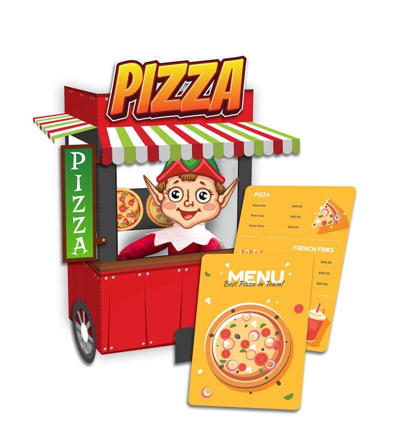 Elf Pizza Food Truck Props - Pizza Stand and Accessories - Funny Elf ...