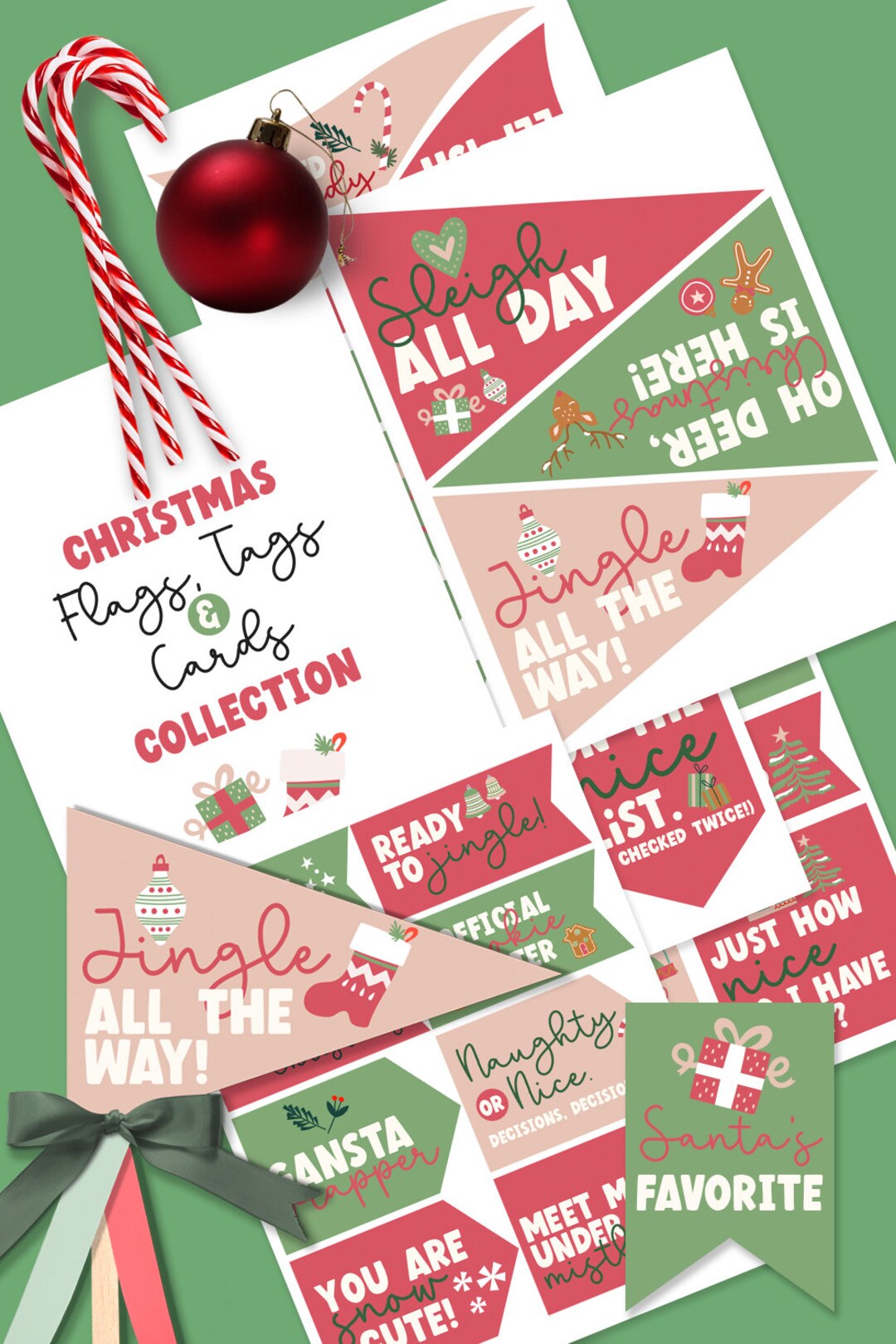Printable Christmas Flags, Holiday Pennants, Christmas Bunting ...