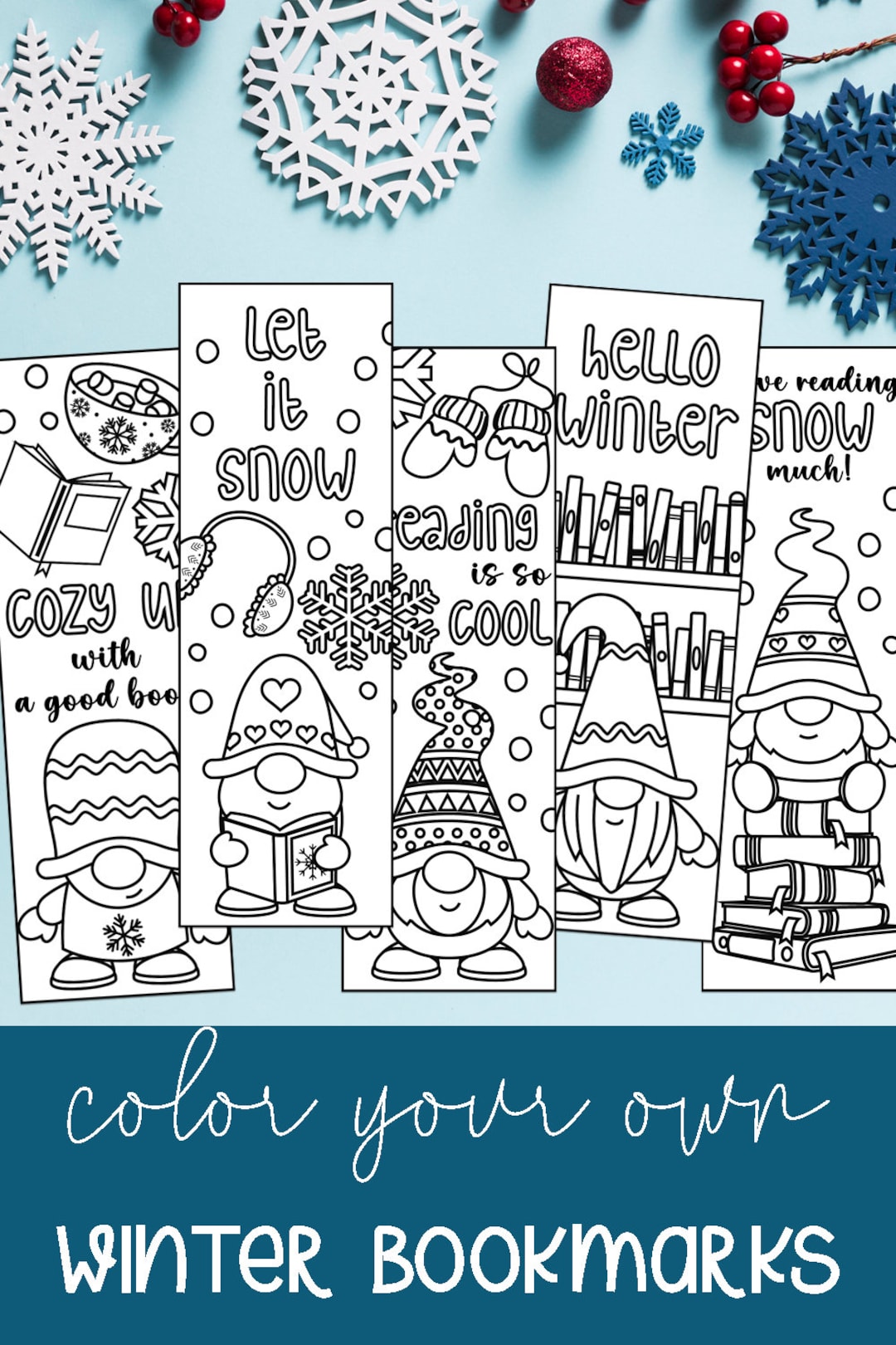 Winter Coloring Bookmarks, Gnome Bookmarks, Instant Download Printables ...