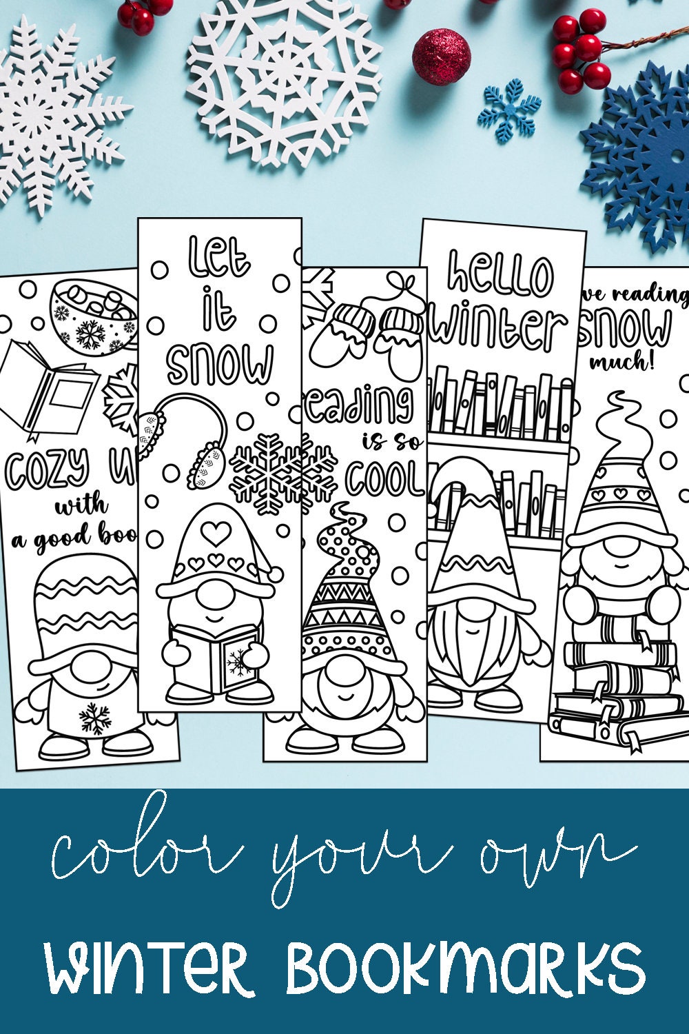 Winter Coloring Bookmarks, Gnome Bookmarks, Instant Download Printables ...