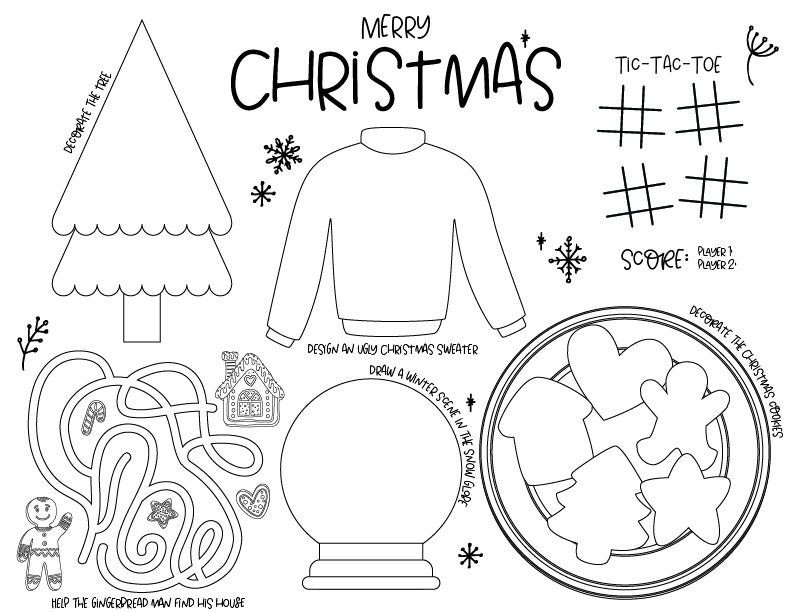 Christmas Activity Printable Placemat for Kids, Coloring Placemat ...
