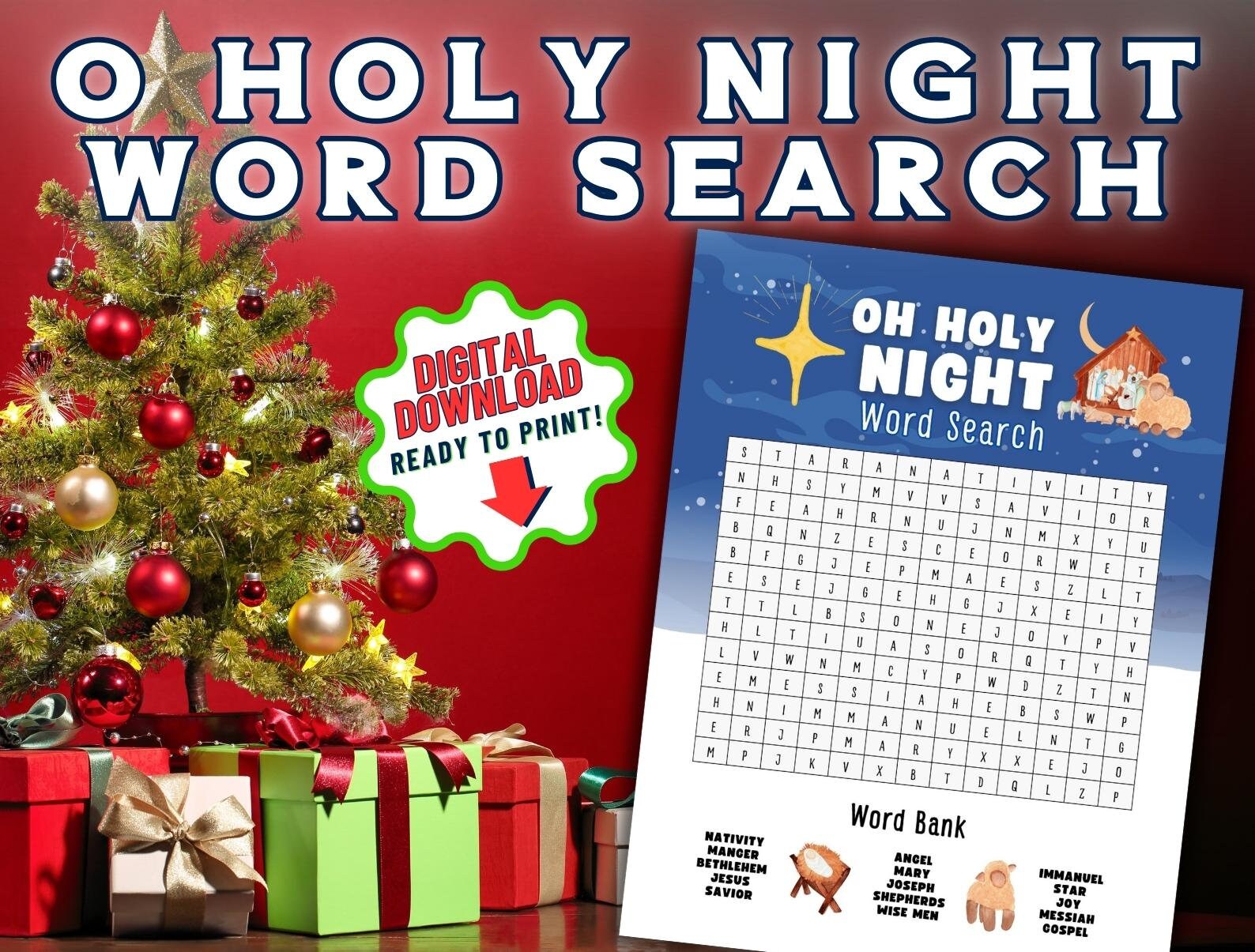 Oh Holy Night Christmas Word Search Printable, Christmas Story Lesson ...