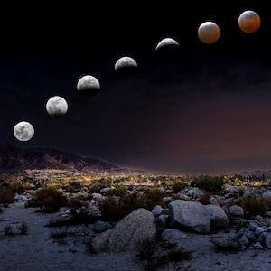 Lunar Eclipse Over the Hometown / Eclipse Art Photo / Wall Art - Etsy