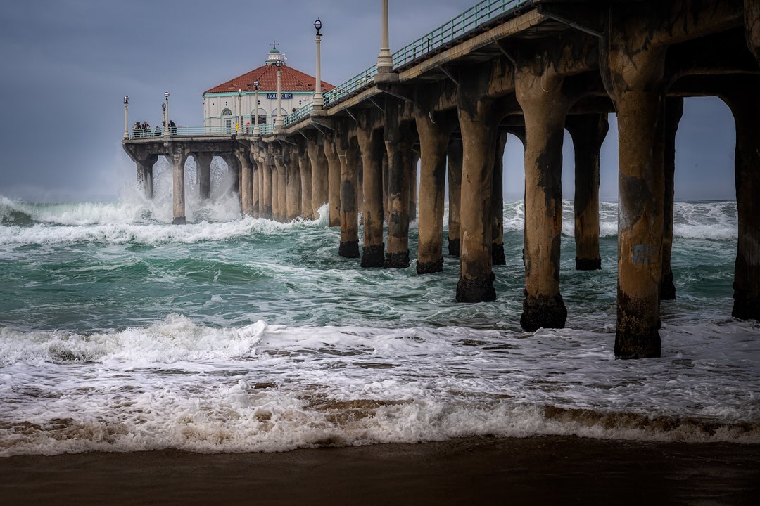 Manhattan Beach Pier / Crashing Waves / Wall Art / Large Canvas - Etsy