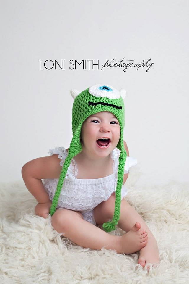 Mike Wazowski One Eyed Monster Ear Flap Hat Photo Prop - Crochet ...