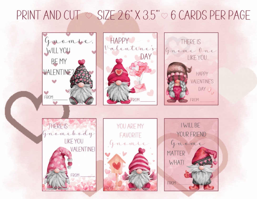 Personalized Gnome Valentine Cards, Kids Valentine Cards, Printable ...