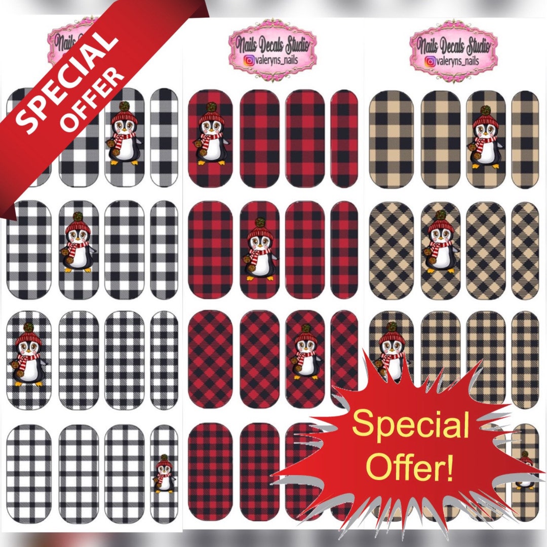 Buffalo Plaid - Med- Lg Christmas Plaid Waterslide Decals- Penguin ...
