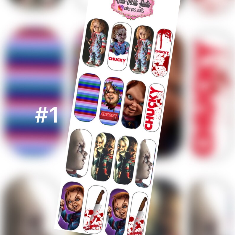 Chucky Horror Nail Waterslide Decals- Nail Art Small- Med. or Med- Lg ...