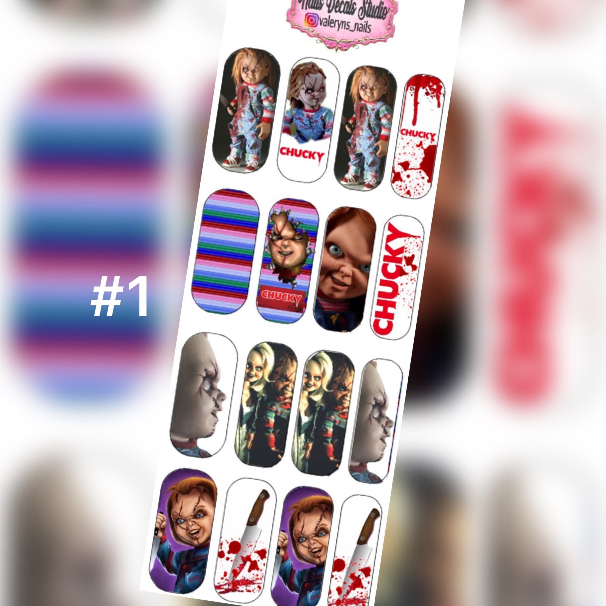 Chucky Horror Nail Waterslide Decals- Nail Art Small- Med. or Med- Lg ...