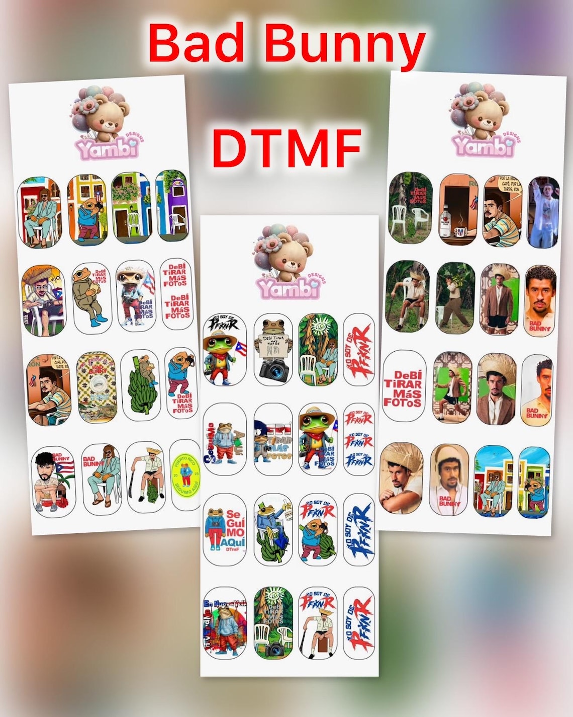 DTMF Bad Bunny Waterslide Nails Decals, Stickers, Nail Art - Etsy