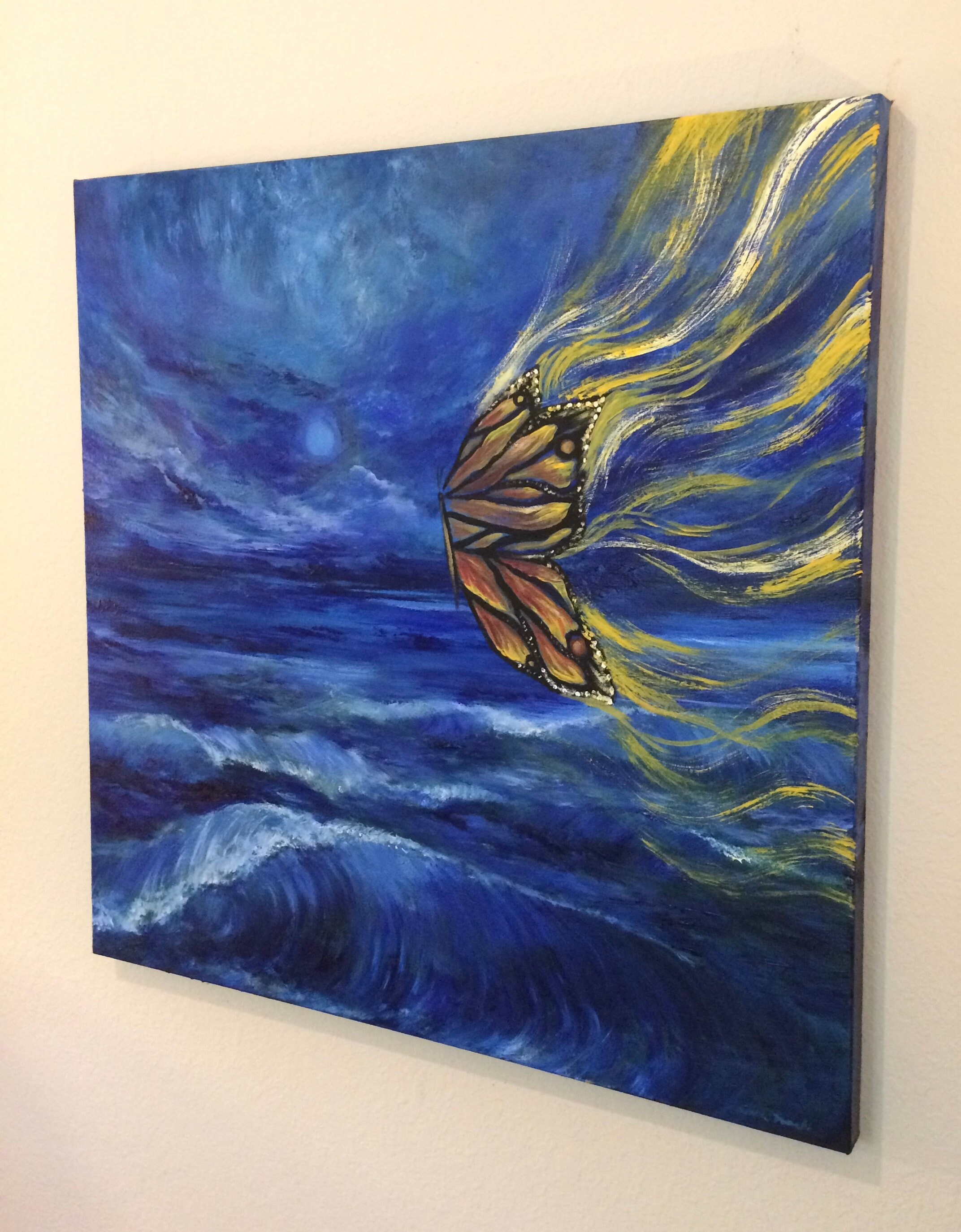 Sapphire Night Sea Monarch Flying Free Painting 36x36 Inches shipping ...