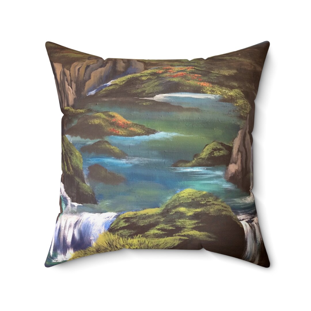 Waterfall Rolling Green Hills Square Pillow, 47 Usd shipping Included ...
