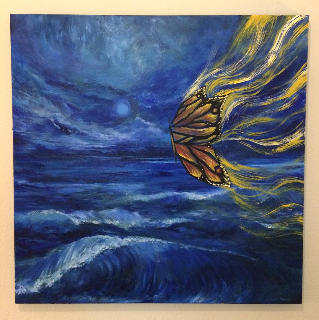 Sapphire Night Sea Monarch Flying Free Painting 36x36 Inches shipping ...