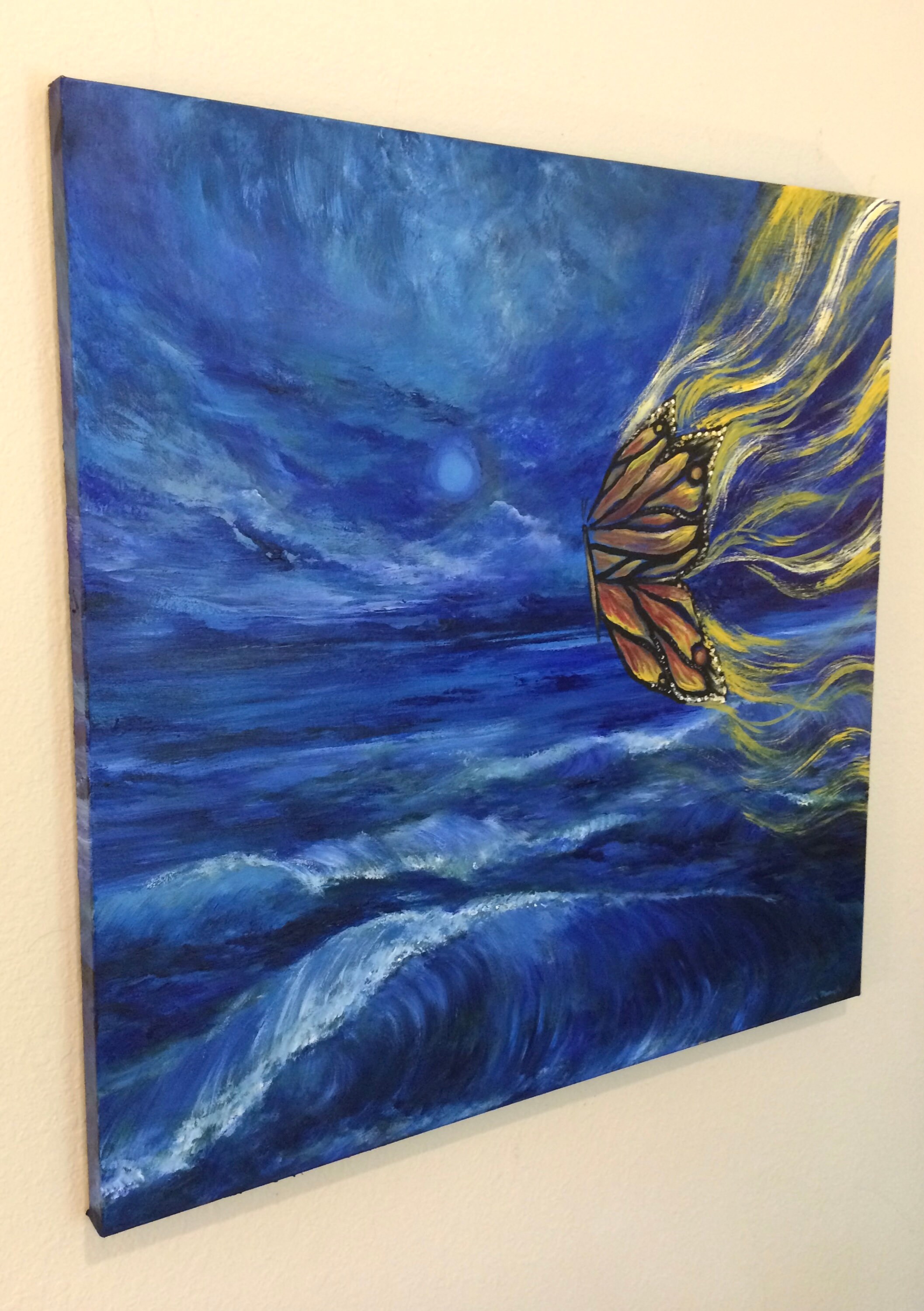 Sapphire Night Sea Monarch Flying Free Painting 36x36 Inches shipping ...