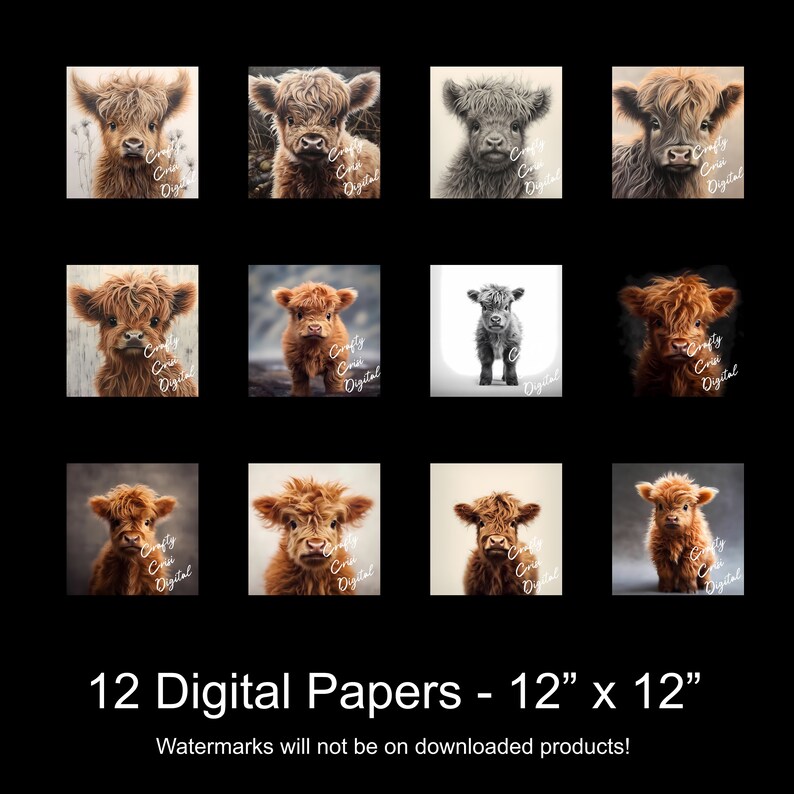 Baby Highland Cow Digital Paper – for Scrapbook, Junk Journal, Cards ...
