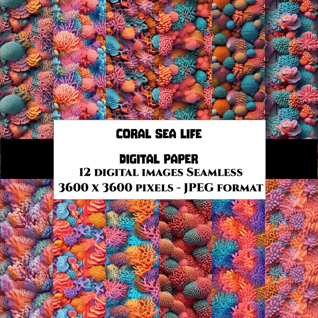 Sea Life Coral Designs Digital Paper - Seamless for Scrapbook, Junk ...