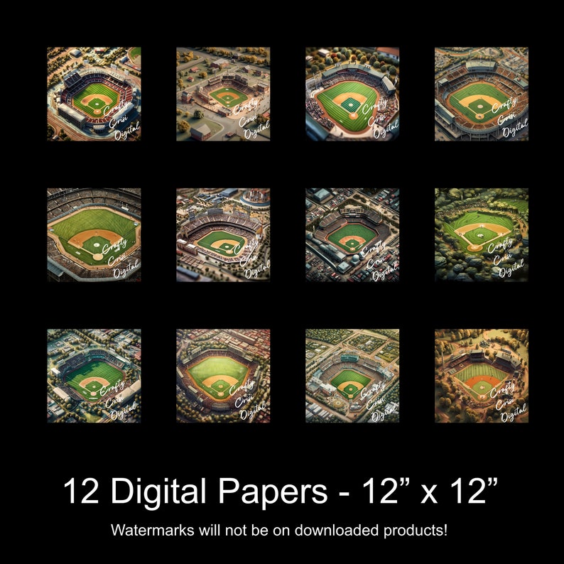 Baseball Fields Digital Paper - Printable Scrapbook Paper, Journal ...