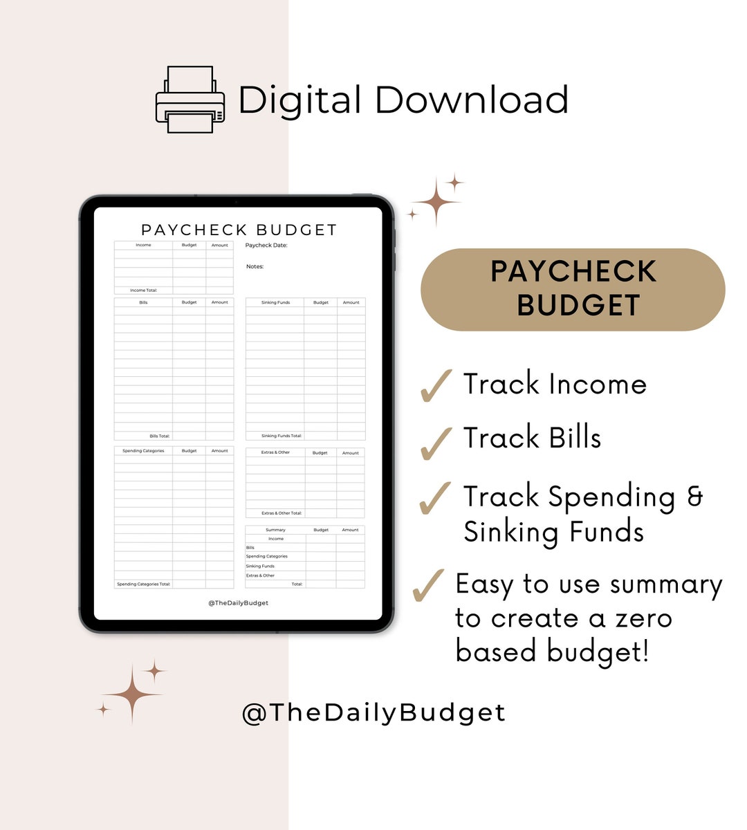 Monthly Paycheck Budget, Printable Paycheck Budget for Zero Based ...