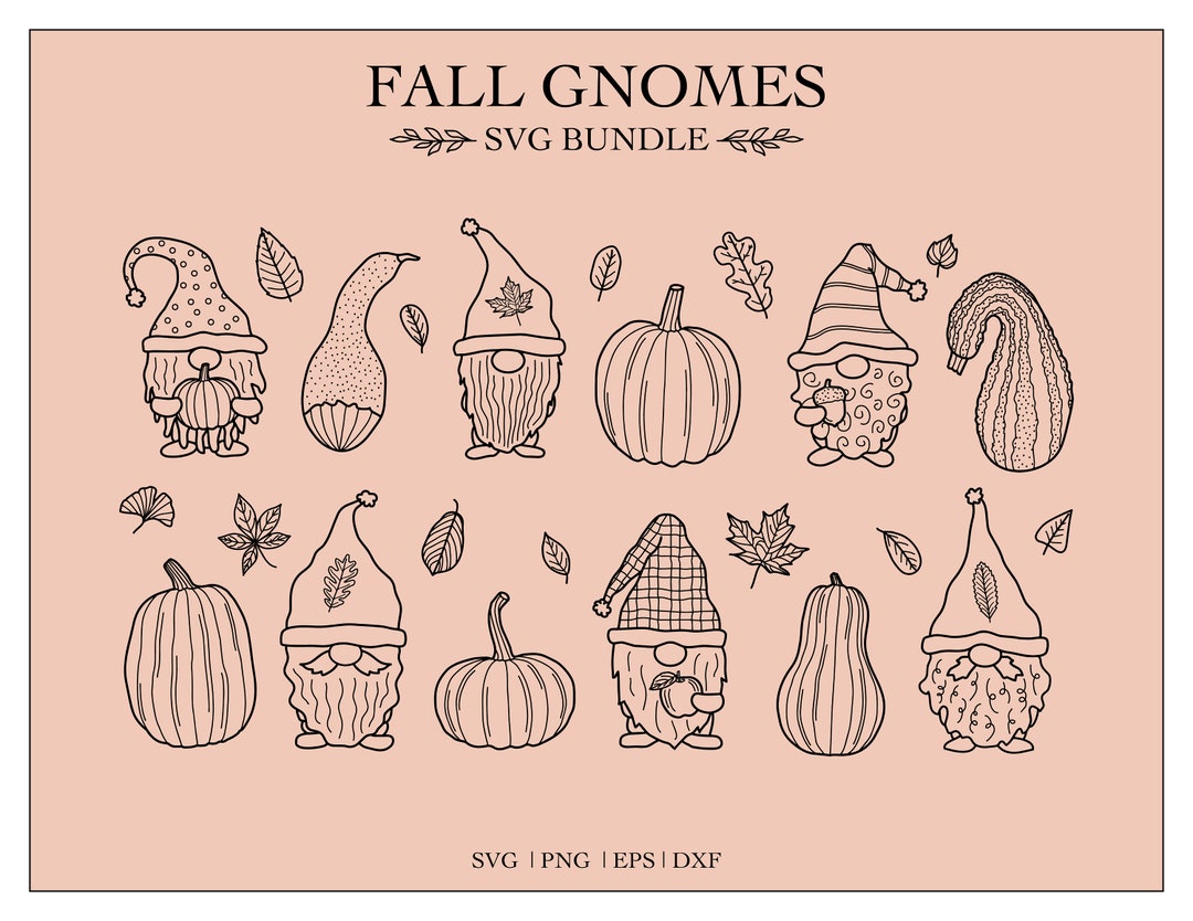 Fall Gnomes SVG | Autumn Gnomies | Pumpkins & Leaves SVG | Hand Drawn ...