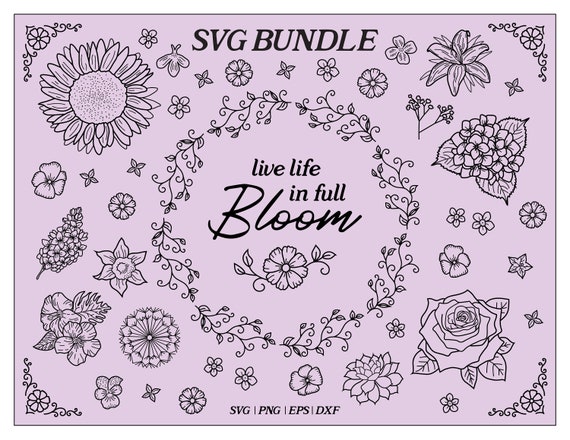 Flower SVG Bundle Hand Drawn Flowers Cut Files Files for - Etsy