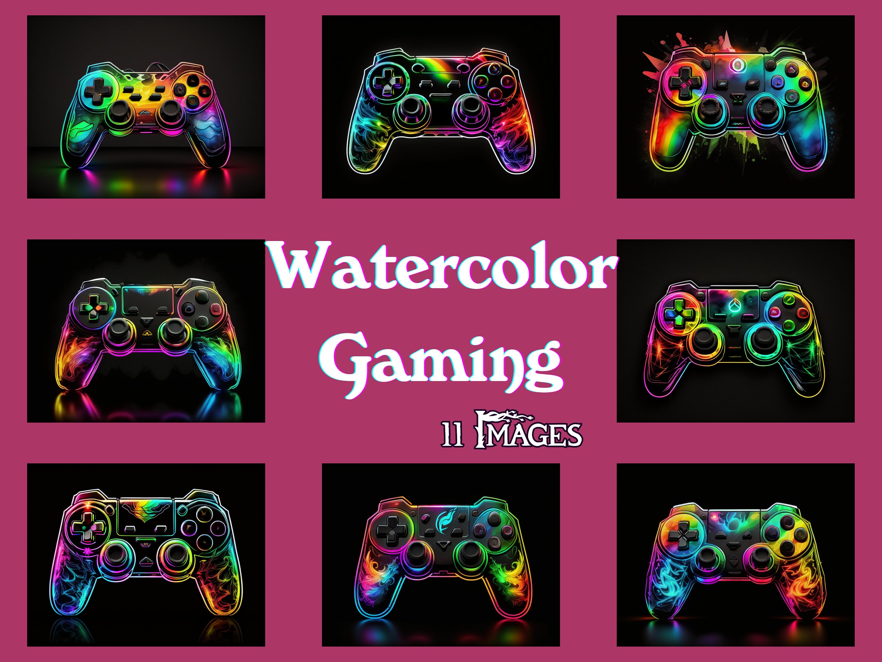 Game Controller Bundle Watercolor AI Art AI Art Video - Etsy