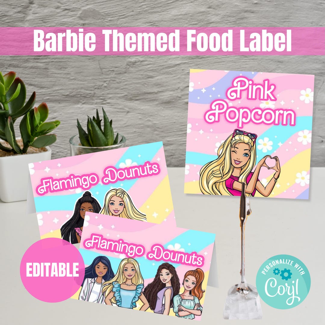 EDITABLE Barbi Table Food Signs | Barbi Theme | Table Food Signs ...