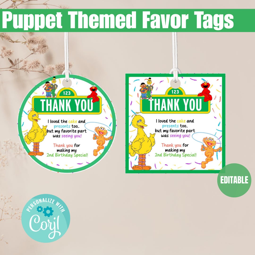 EDITABLE Puppet Circle & Square Tag | Thank You Tags | Party Favors ...