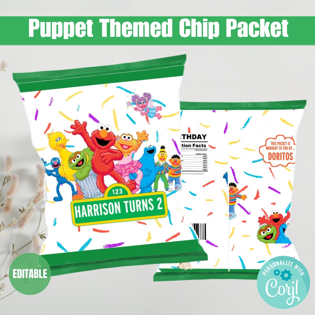 EDITABLE Puppet Themed Chip Packet | Chip Packet | Party Favor ...