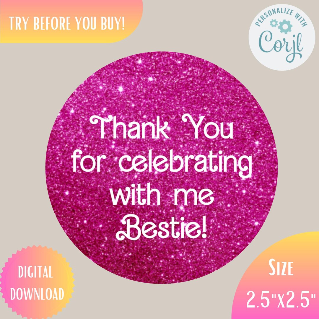 EDITABLE Pink Sparkle Circle Thank You Tags/stickers - Etsy