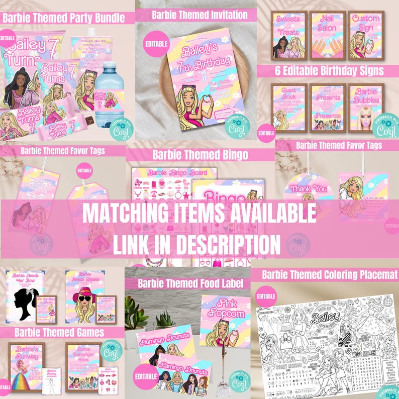 EDITABLE Pink Doll Flower Party Signs | Doll Theme | Birthday Signs ...