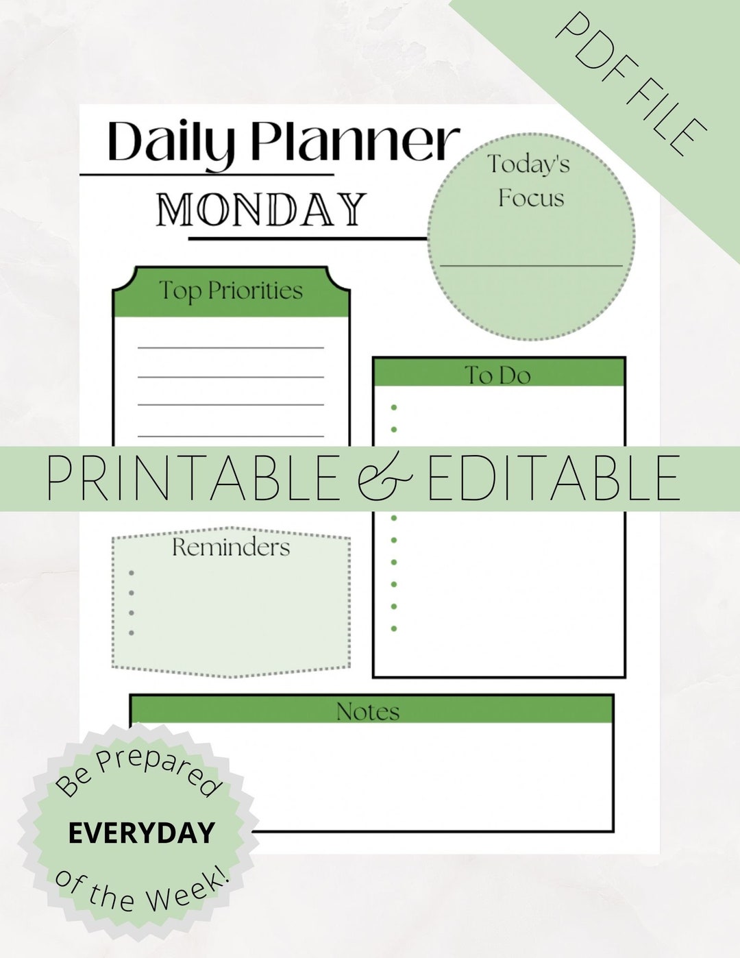 Green Daily Planner Printable Printable Planner Daily - Etsy Denmark