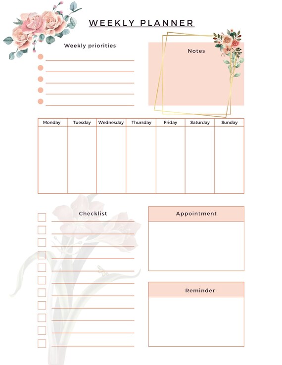 Digital/printable Weekly Planner - Etsy