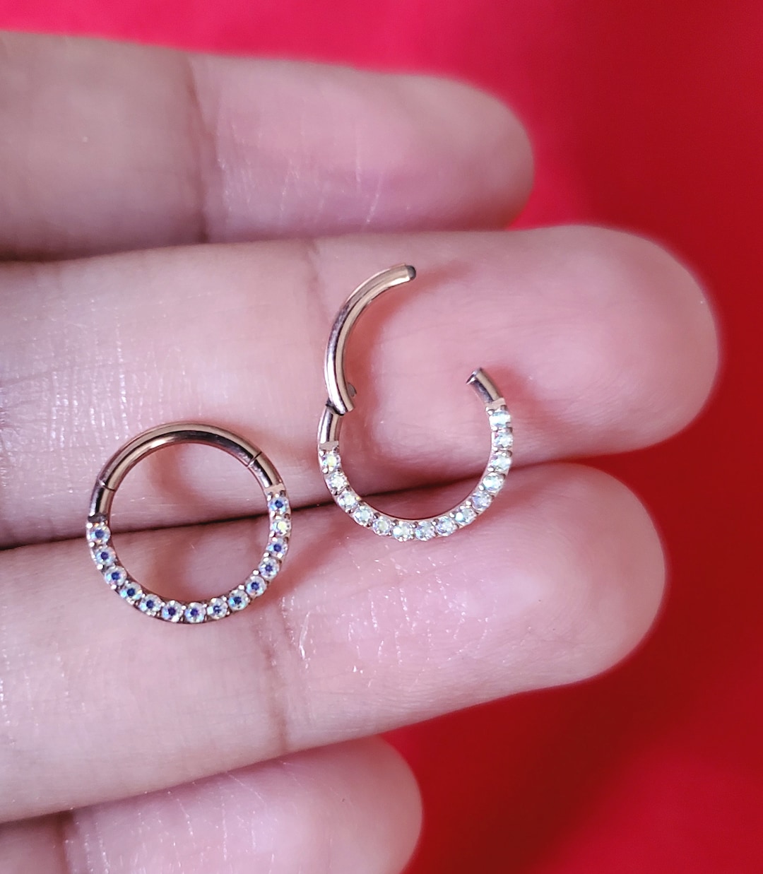16G Segment Ring HINGED Segment Nose Ring Sparkling CZ Septum Clicker ...