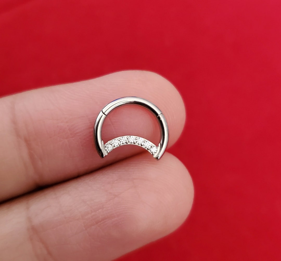 Daith Piercing CZ Moon Shape Paved Earring, Hinged Clicker Hoop, 16ga ...