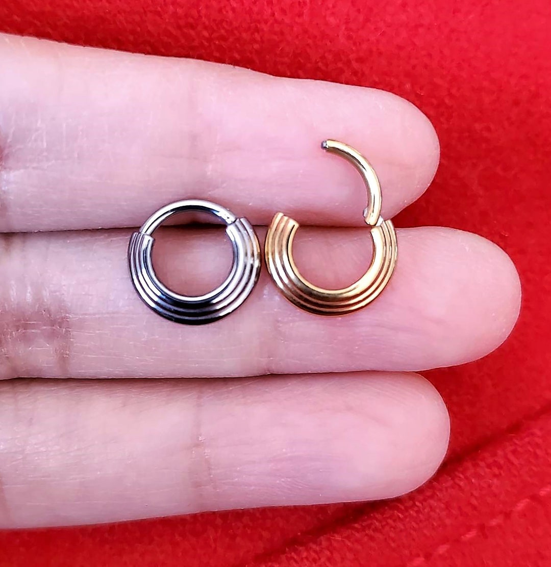 Triple Stacked Septum Ring- Septum Clicker 16 Gauge (1.2 Mm) Hinged ...
