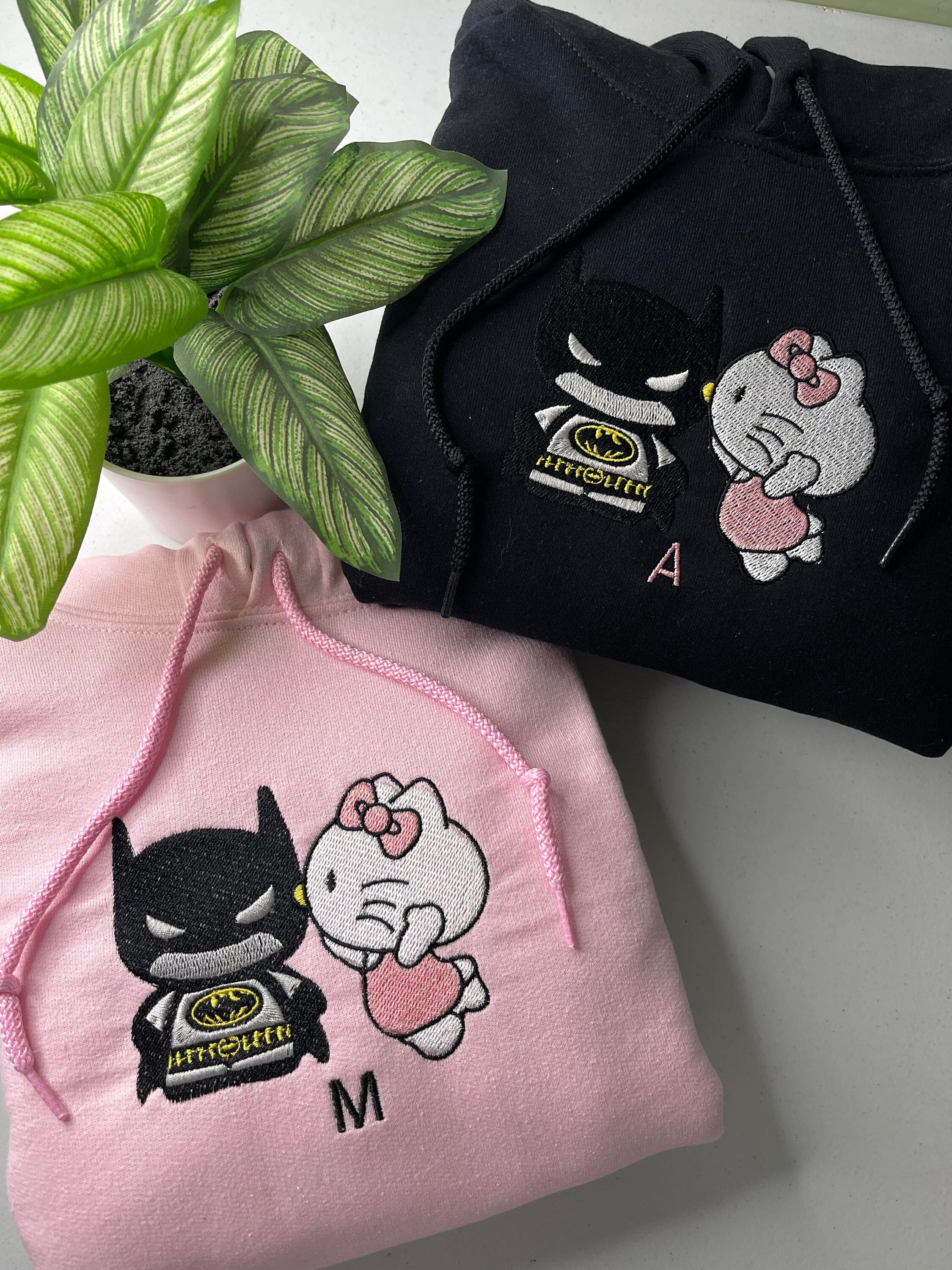 Cute Bat and Kitty Matching Duo Embroidered Hoodie/crewneck FREE ...