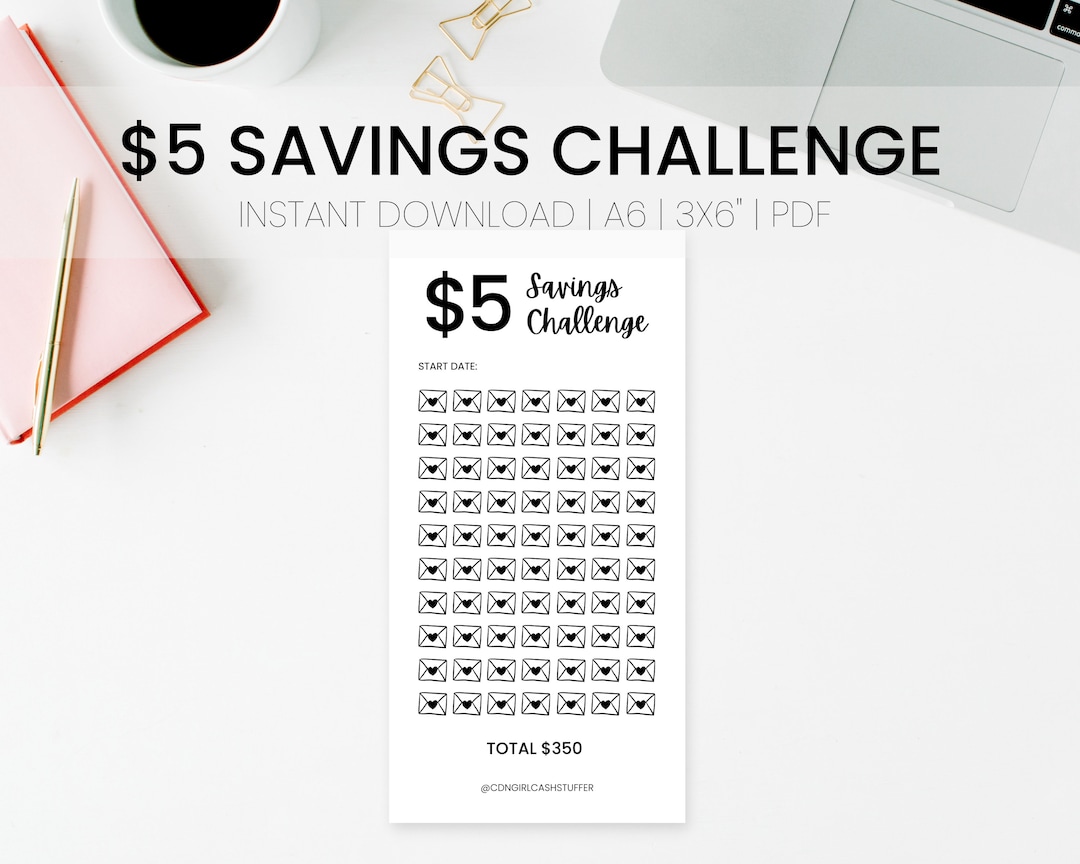 PRINTABLE 5 Dollar SAVINGS CHALLENGE | Low Budget & Low Income Savings ...