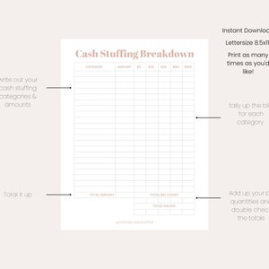 Cash Stuffing BILL BREAKDOWN SHEET | Printable Bill Breakdown Pdf ...