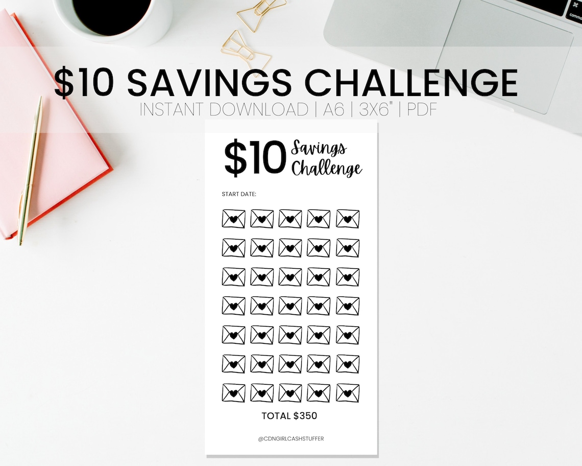 PRINTABLE 10 Dollar SAVINGS CHALLENGE Low Budget & Low - Etsy Canada