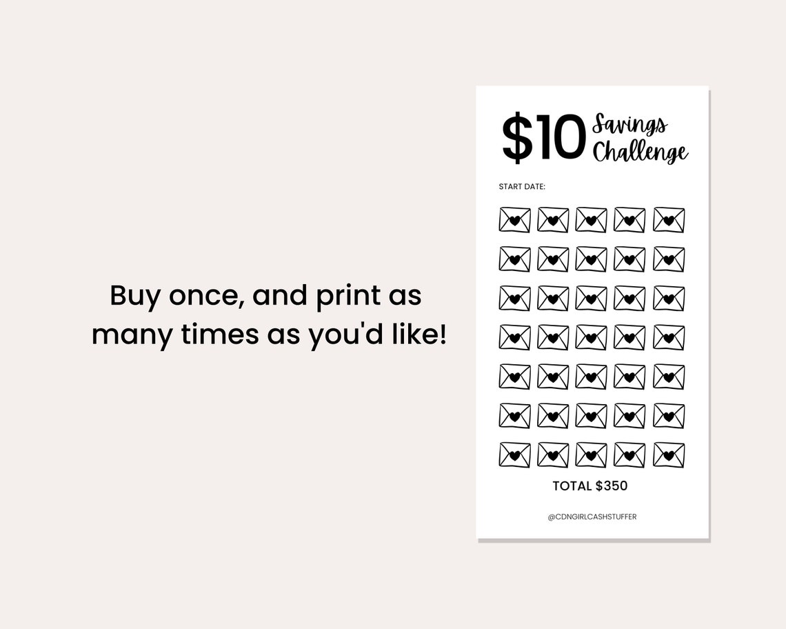 PRINTABLE 10 Dollar SAVINGS CHALLENGE | Low Budget & Low Income Savings ...