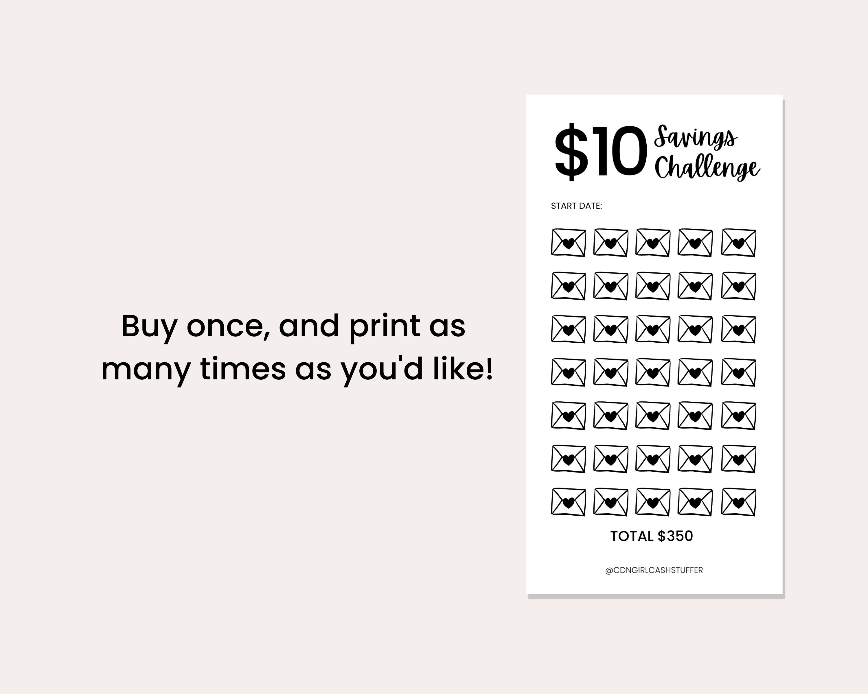 PRINTABLE 10 Dollar SAVINGS CHALLENGE | Low Budget & Low Income Savings ...