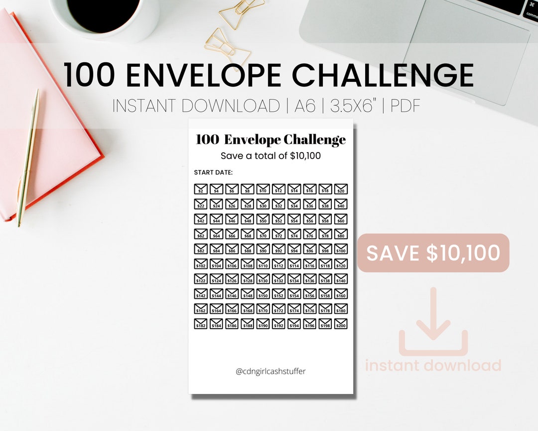 PRINTABLE 100 ENVELOPE CHALLENGE | 10,100 Savings Challenge Tracker ...