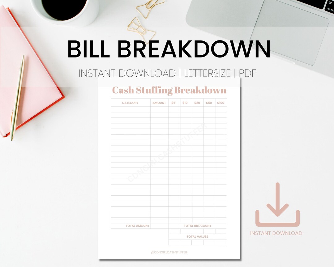 Cash Stuffing BILL BREAKDOWN SHEET | Printable Bill Breakdown Pdf ...