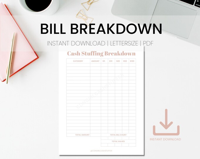 Cash Stuffing BILL BREAKDOWN SHEET Printable Bill Breakdown Pdf Digital ...