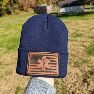 Fire Fighter/emt Hat/beanie Leather Patch, Firefighter Gift, Volunteer ...