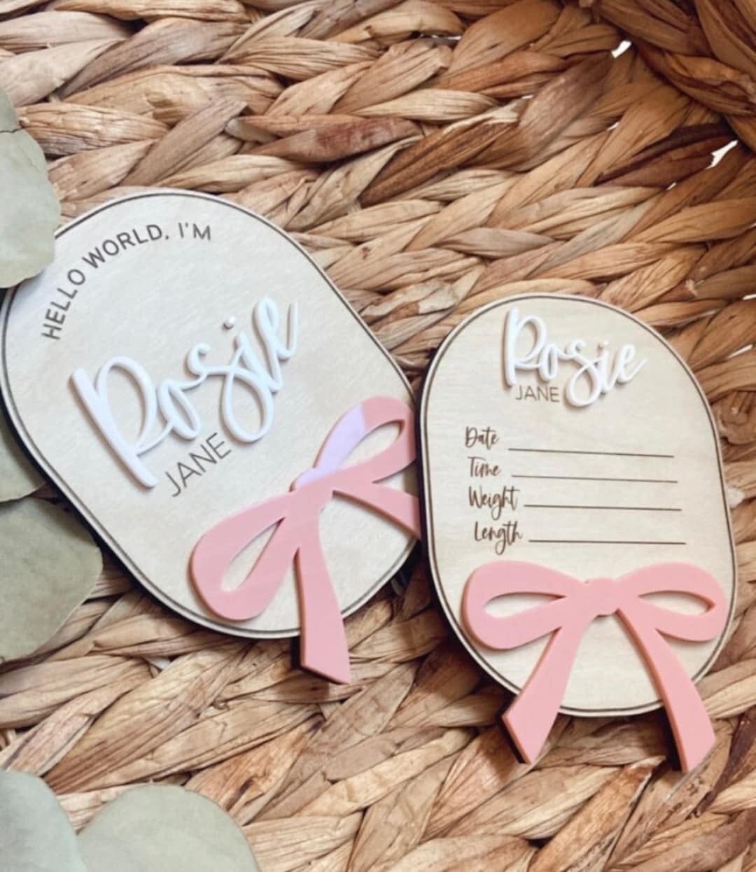 Hello My Name is | Baby Name Announcement Disc | Bow | Newborn Baby ...